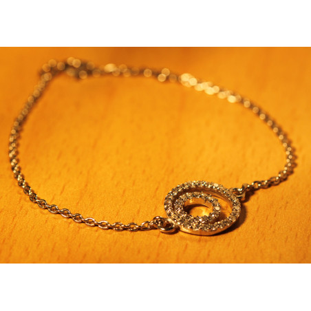 Bracelet en argent massif et zirconiums sur un double-cercle pour femme﻿