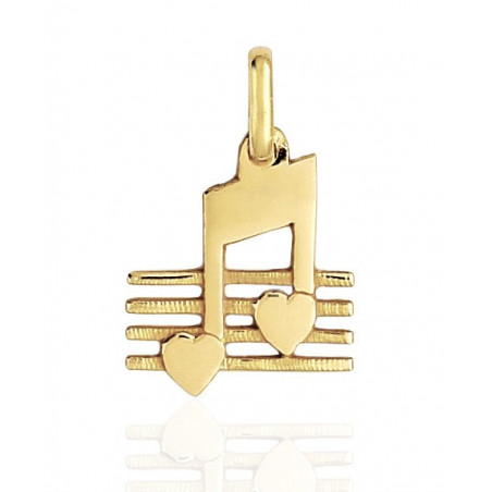 Pendentif or 9 ou 18 carats "note de musique" 19 mm
